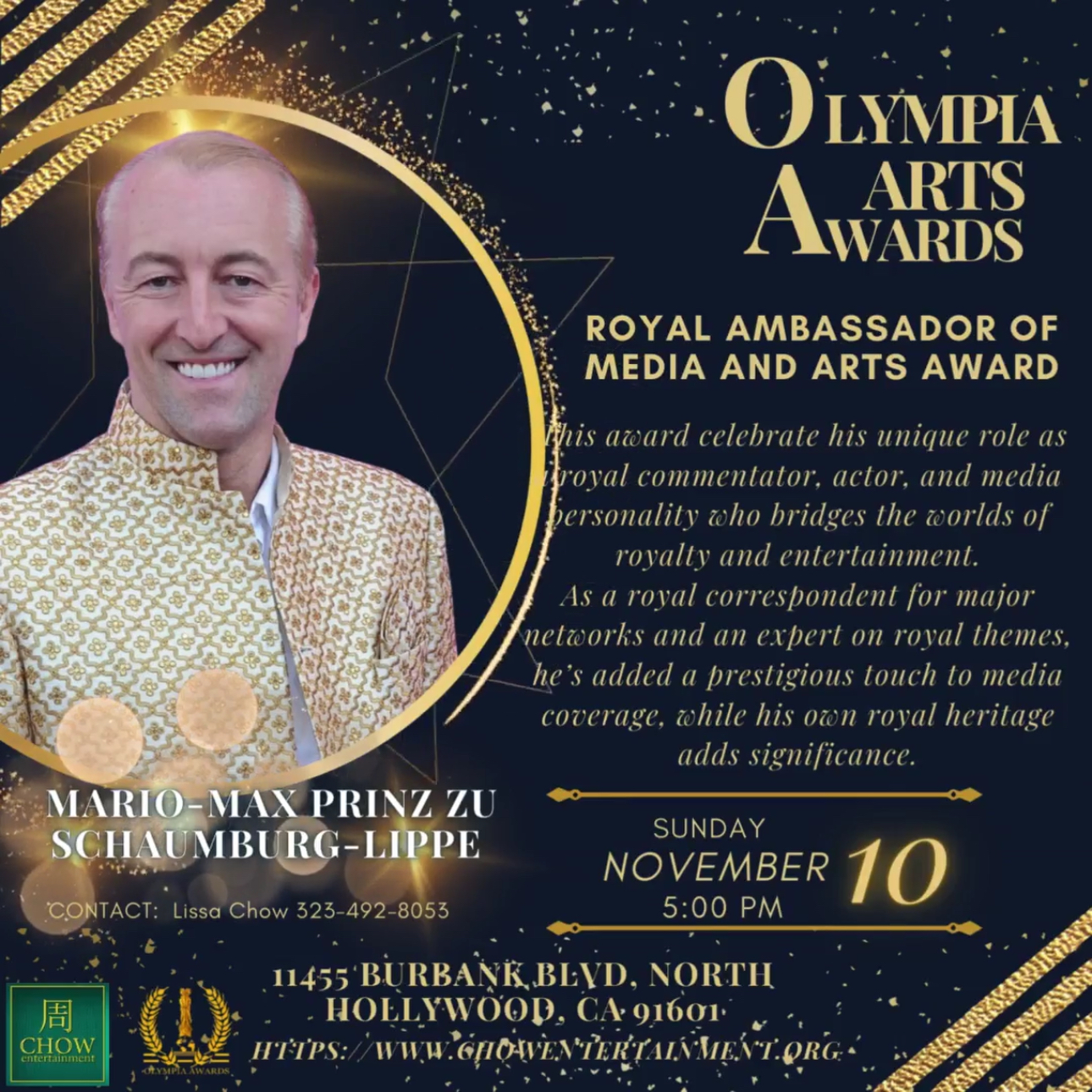 Prinz Mario-Max zu Schaumburg-Lippe gewinnt Olympia Arts Award in ...